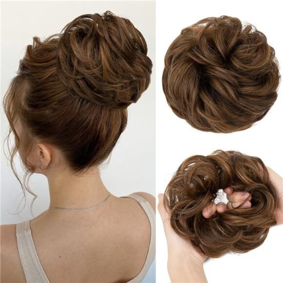 Hair | Chocolate Large Messy Bun Hair Piece Wavy Curly Scrunchies ...